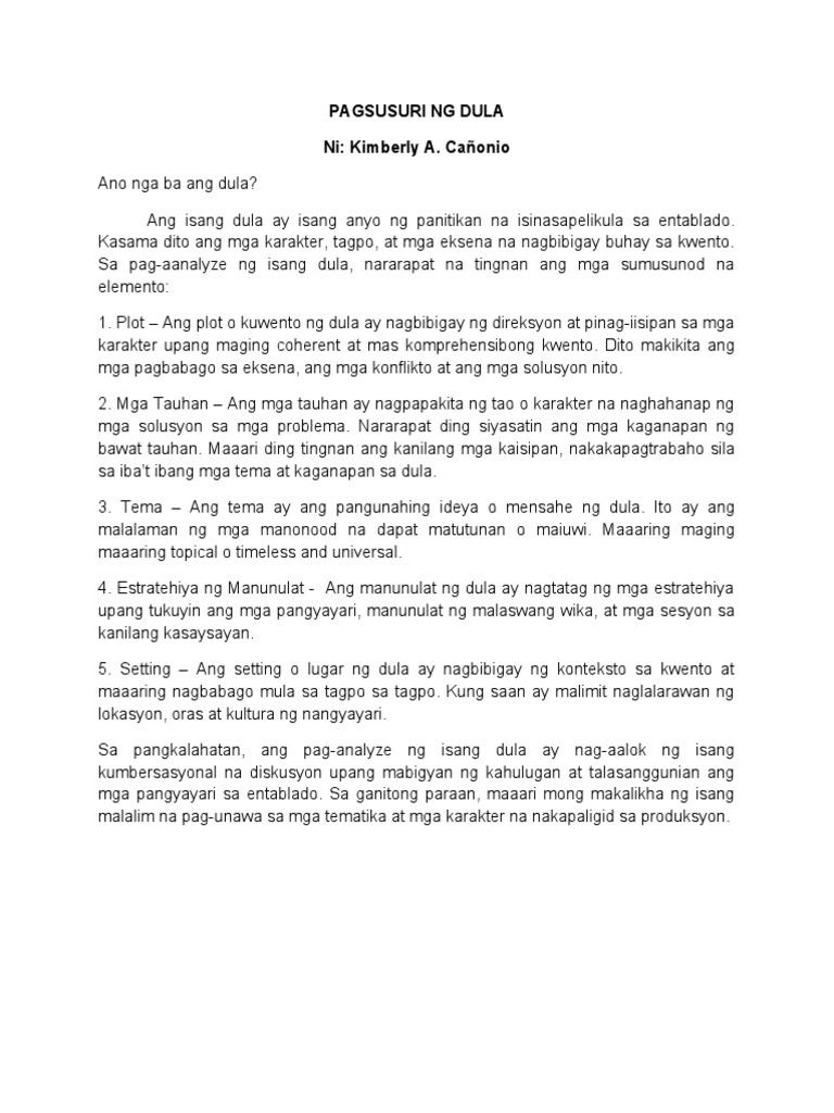 Pagsusuri NG Dula-Handout | PDF