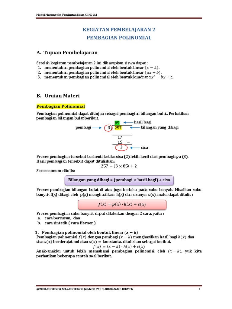 Pembagian Polinomial | PDF