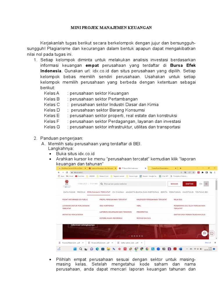 Mini Projek Manajemen Keuangan | PDF | Pengelolaan Keuangan & Uang