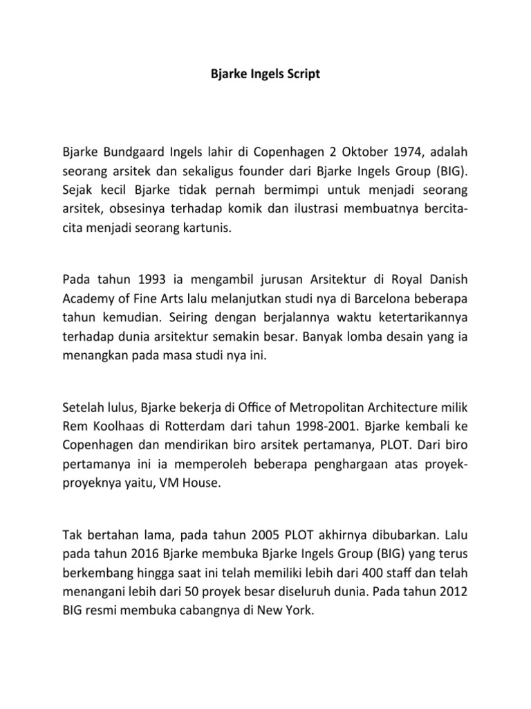 Bjarke Ingels: Arsitek Visioner Global | PDF | Seni