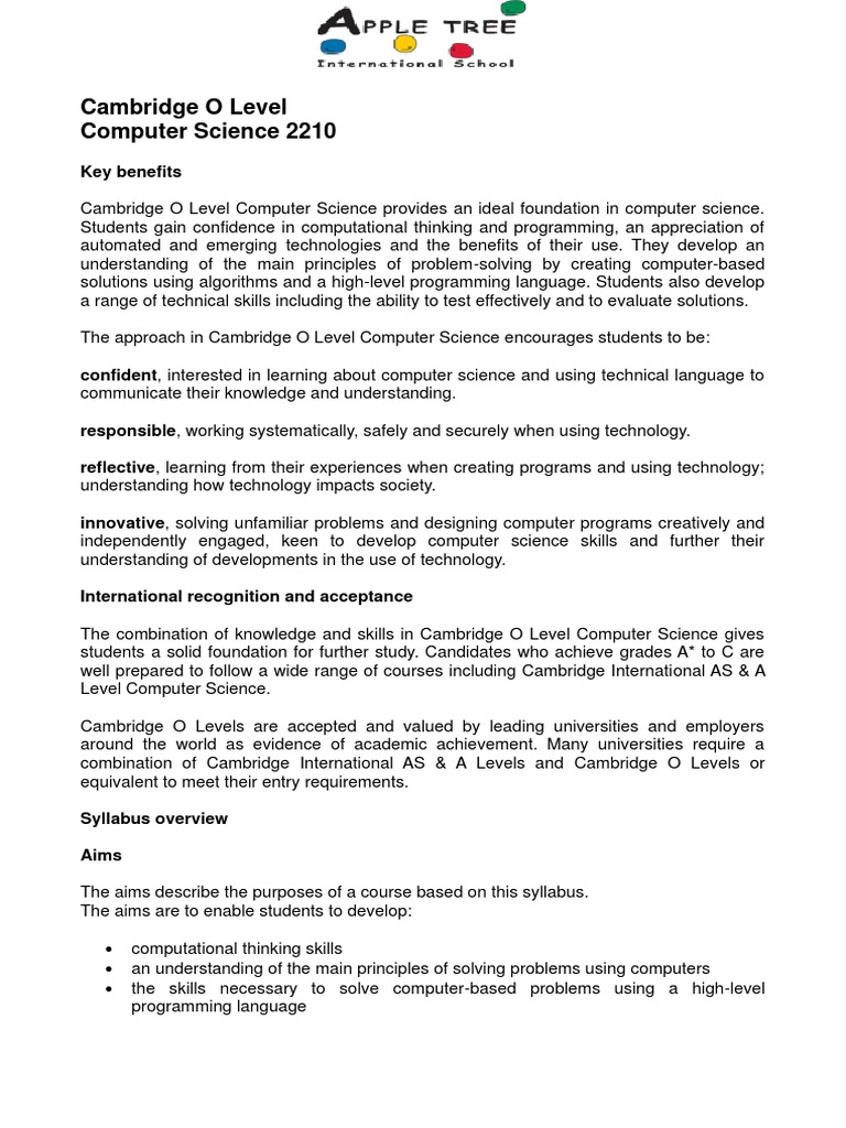 O Level Computer Science Pdf Science Computer Science 0011
