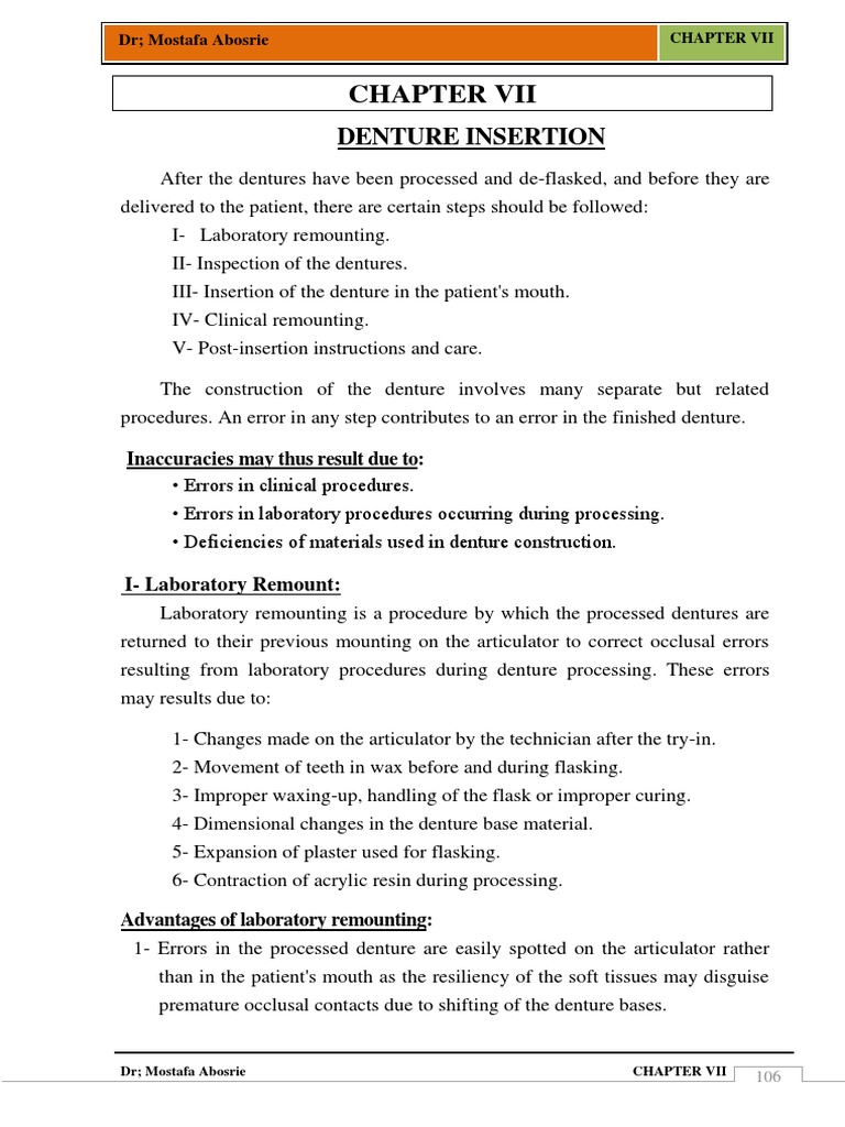 Chapter 07 Delivery | PDF | Dentures | Mouth