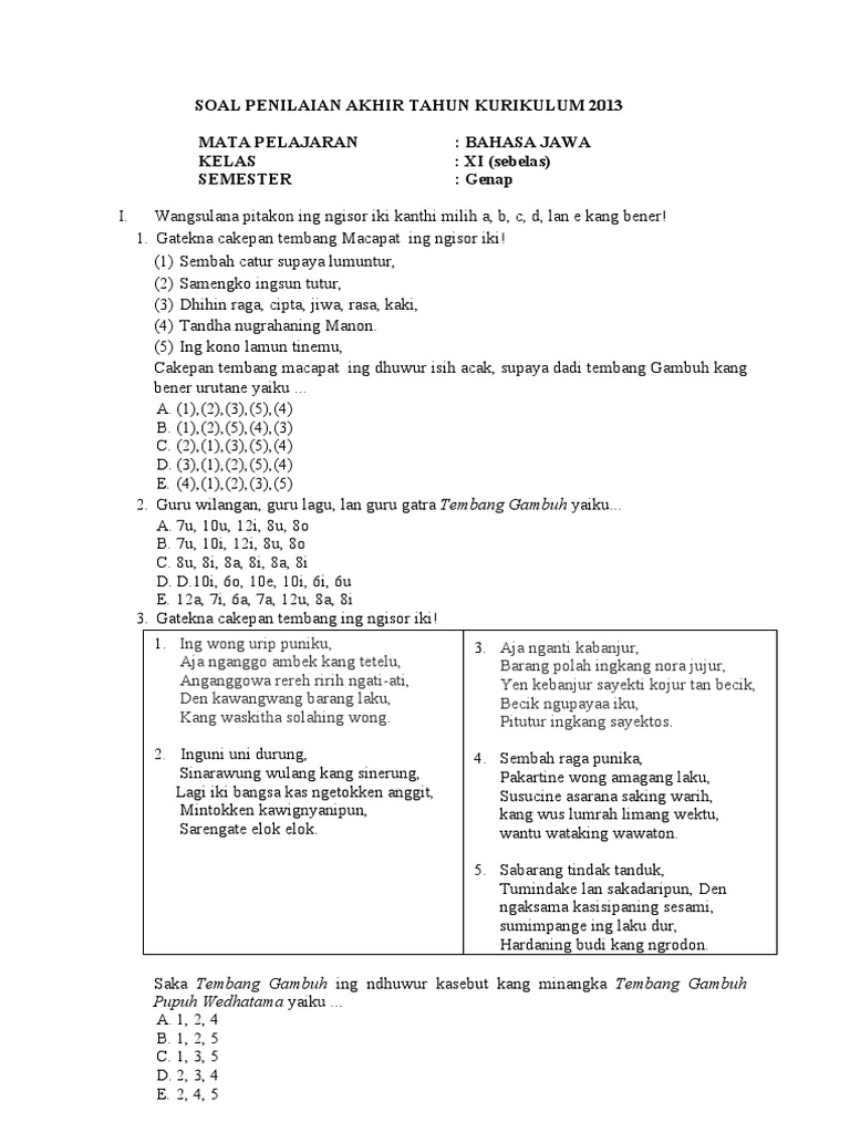Lat. SOAL PAT B JAWA KLS XI SMT 2 | PDF
