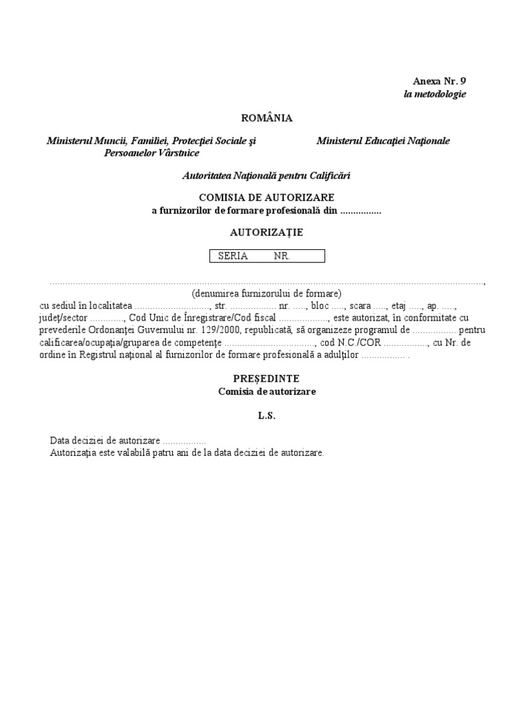Anexa Nr. 9 Autorizatie | PDF