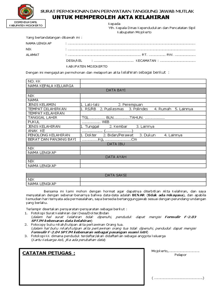 Formulir Akta Kelahiran 2022 | PDF