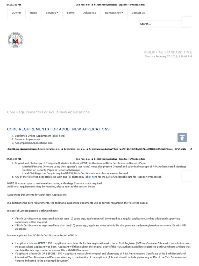 Core Requirements For Adult New Applications - Department of Foreign ...
