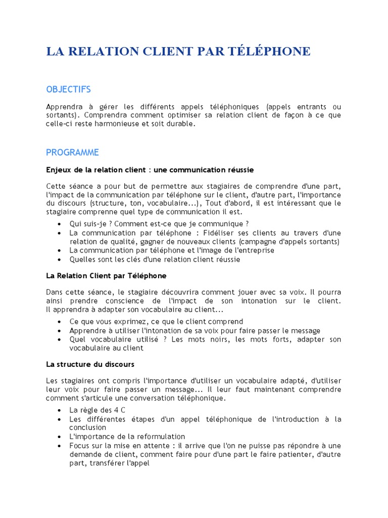LA RELATION CLIENT PAR TÉLÉPHONE | PDF
