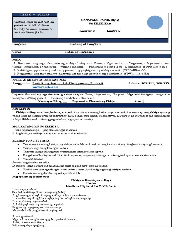 LAS Q3 Filipino9 W2 | PDF