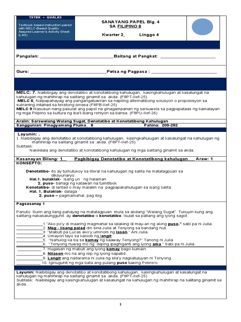 LAS - Q2 Filipino 8 - W4 | PDF