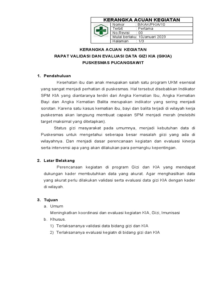 KAK-Rapat Validasi Dan Evaluasi Data GIKIA-2023 Rev | PDF