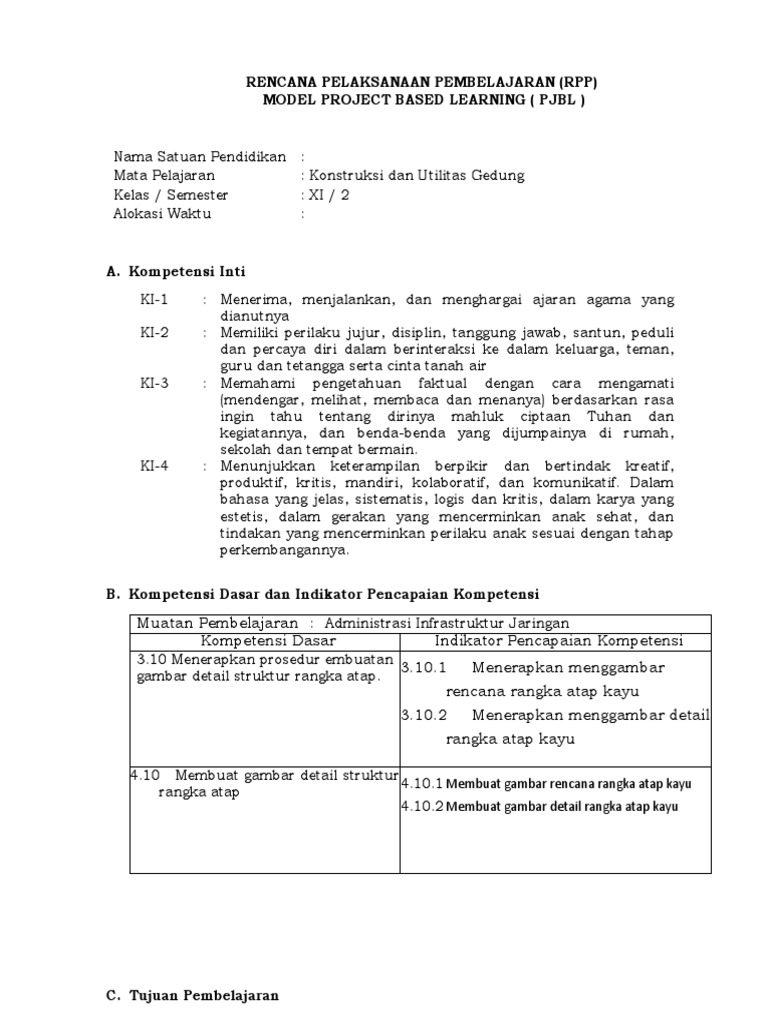 RPP Project Based Learning Dpib KLS Xi | PDF
