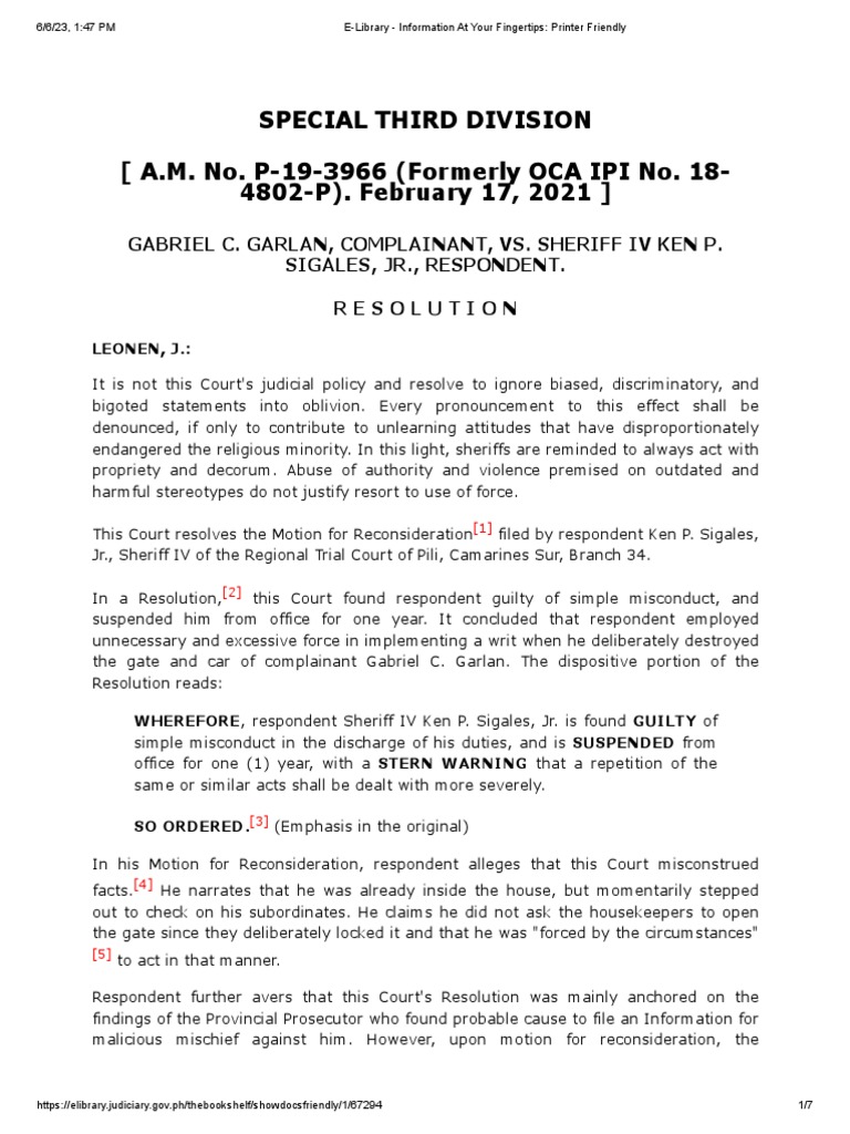 Sheriff IV Misconduct Ruling | PDF | Politics | Law