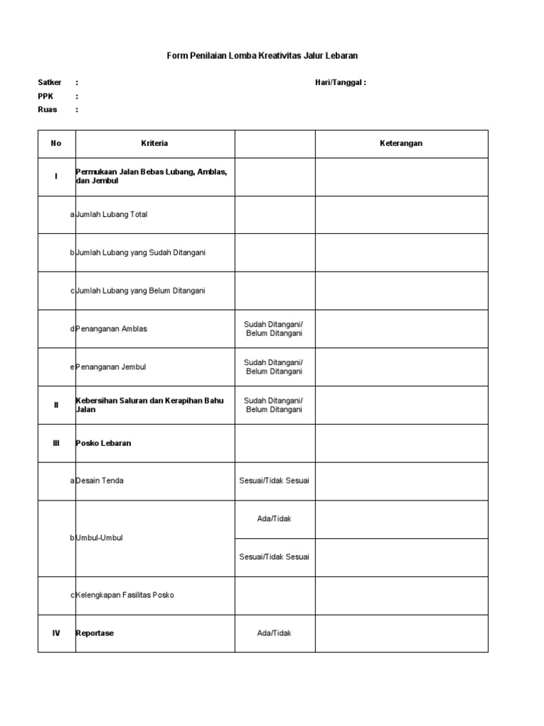 Form Penilaian Lomba Jalur Lebaran | PDF