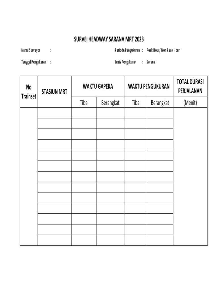 Form Survei Headway MRT 2023 | PDF