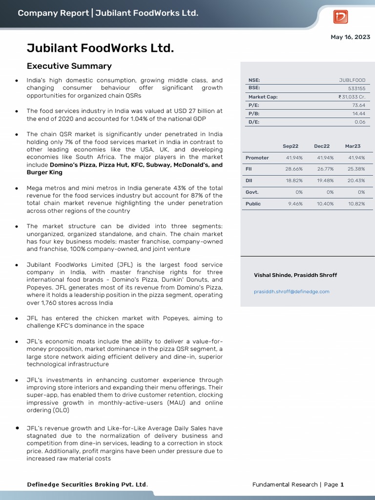 Jubilant Foodworks LTD Fundamental Research Report | PDF | Financial ... Jubilant Foodworks LTD Fundamental Research Report | PDF | Financial ...