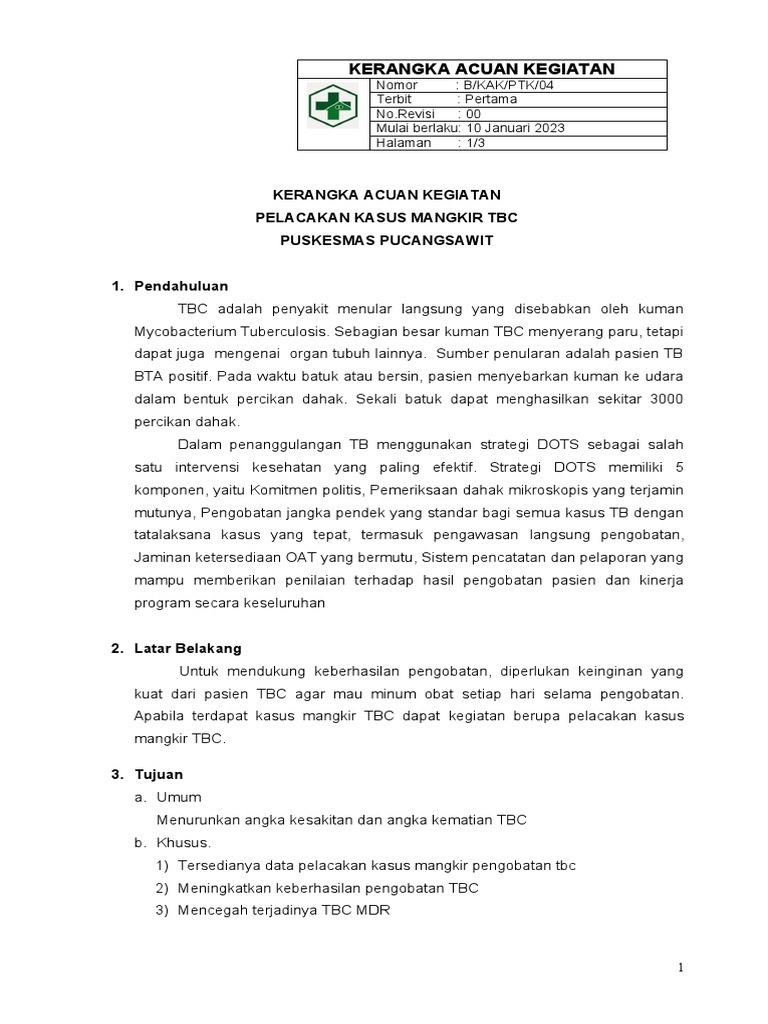 Pelacakan Kasus Mangkir TBC Puskesmas | PDF