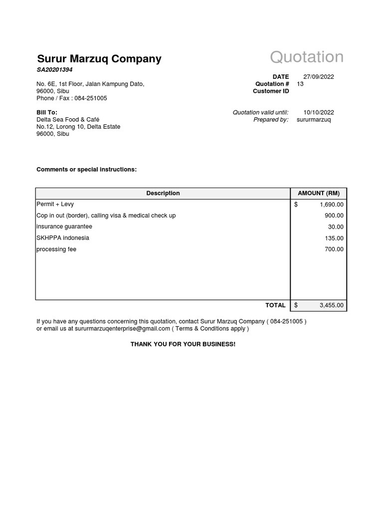 Quotation Delta Seafood | PDF