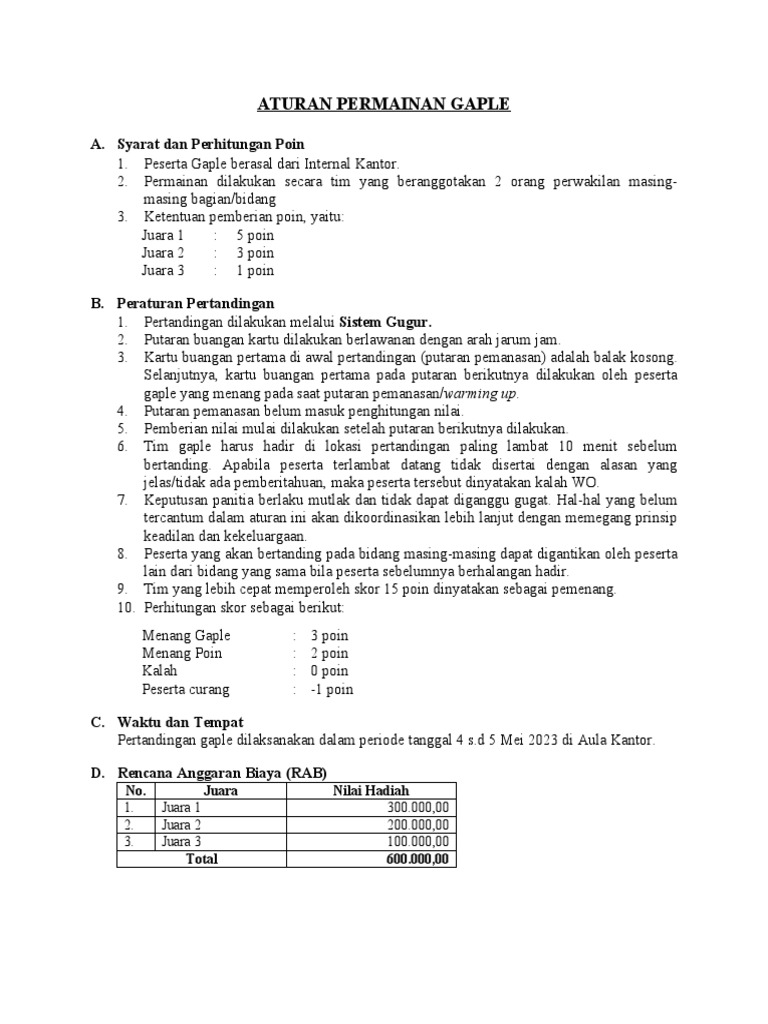Gaple Syarat Peserta Dan Perhitungan Poin | PDF