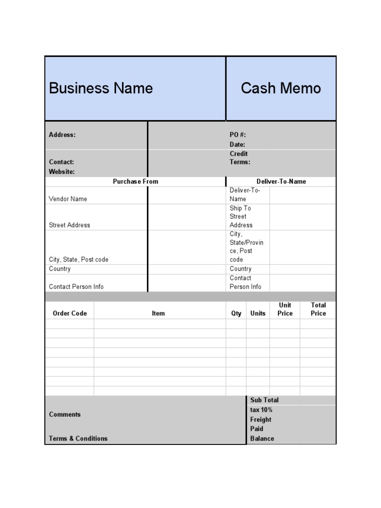 Cash Memo Format in Word 4 | PDF