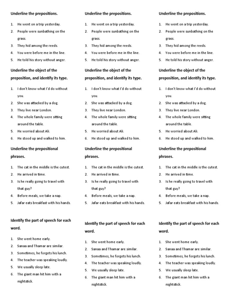 Underline The Prepositional Phrases | PDF | Meal | Lunch