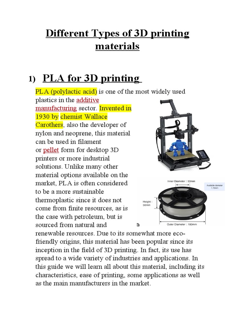 Different Types of 3D Printers and Printing Processes | PDF | Chemical ...