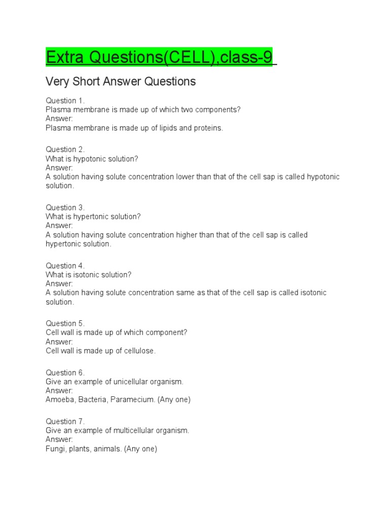 Extra Questions, CELL, CLASS-9 | Download Free PDF | Cell (Biology) | Endoplasmic Reticulum