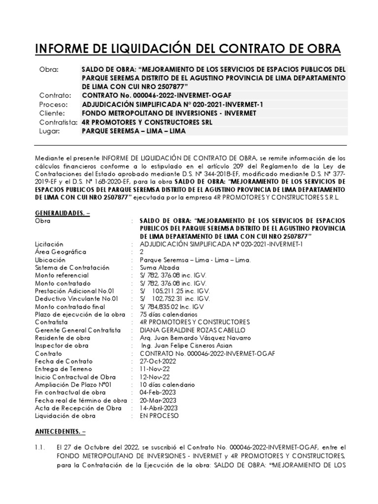 INFORME de Liquidación Final | PDF | Lima | Justicia