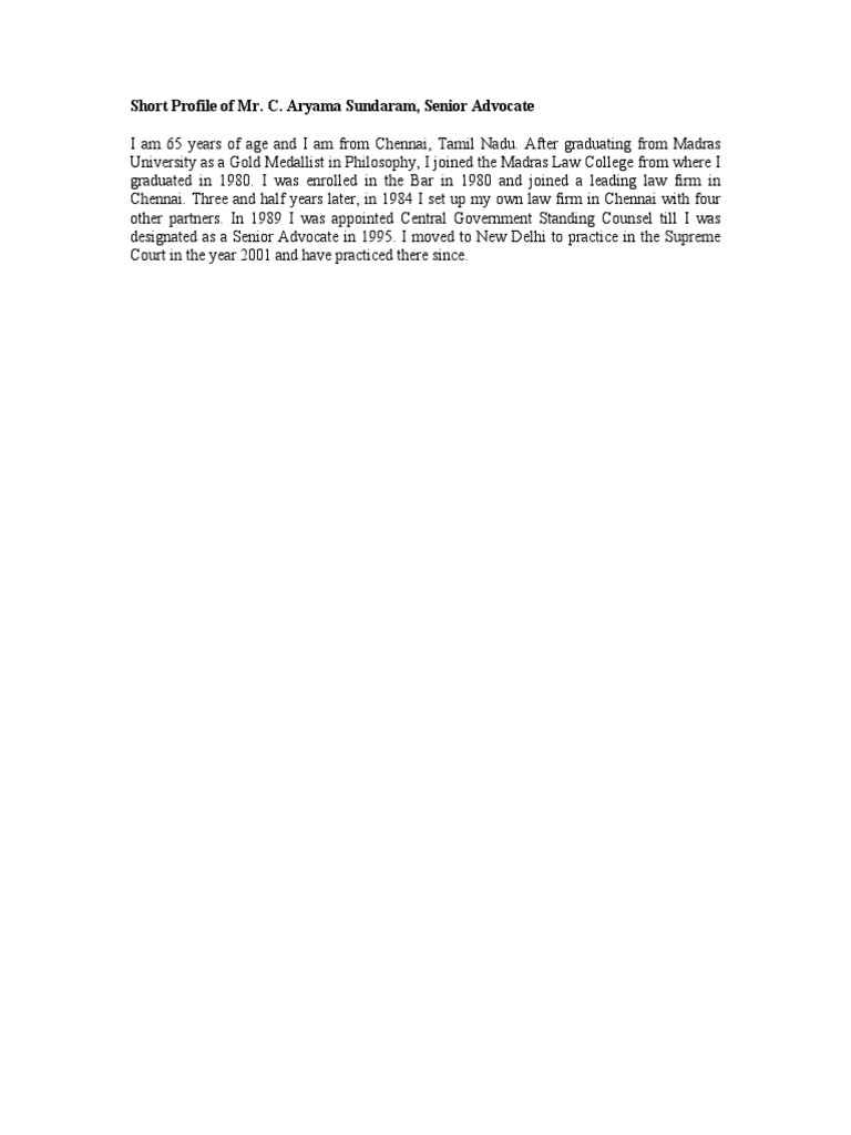 Profile of C. Aryama Sundaram, Advocate | PDF | Career & Growth