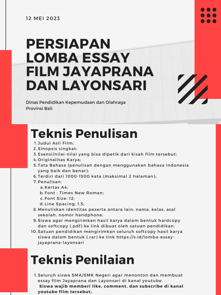 Persiapan Lomba Essay Film Jayaprana Dan Layonsari | PDF | Seni | Sains ...