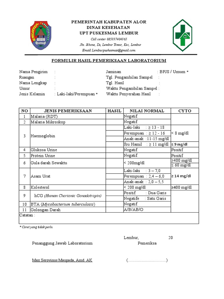 Form Pegembalia LAB & Cito | PDF