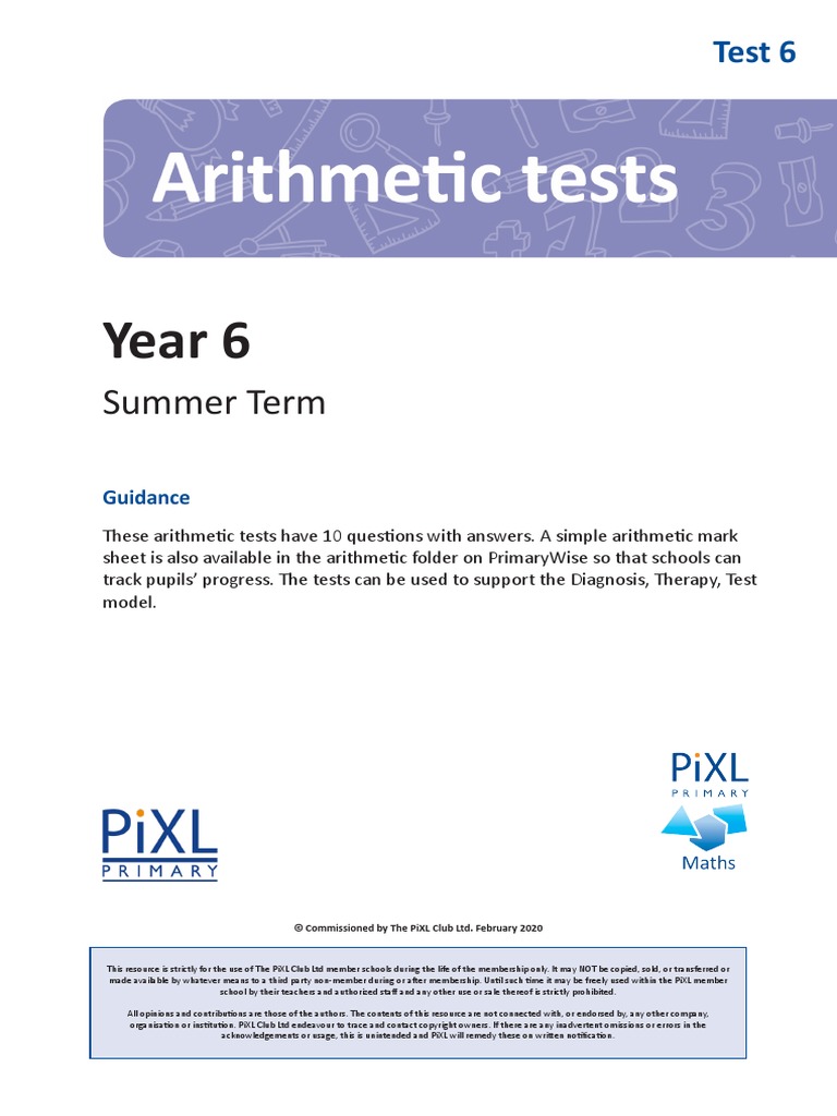 PiXL Primary Year 6 Arithmetic Test 6 | PDF