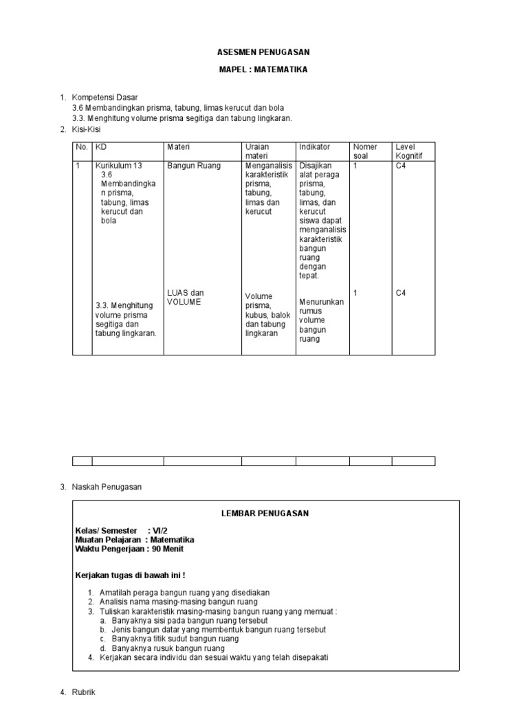 ASESMEN PENUGASAN MATEMATIKA 2020 | PDF