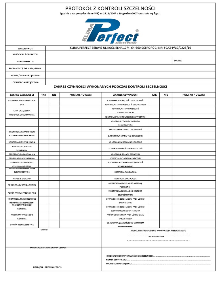 Protokol Kontroli Szczelnosci | PDF