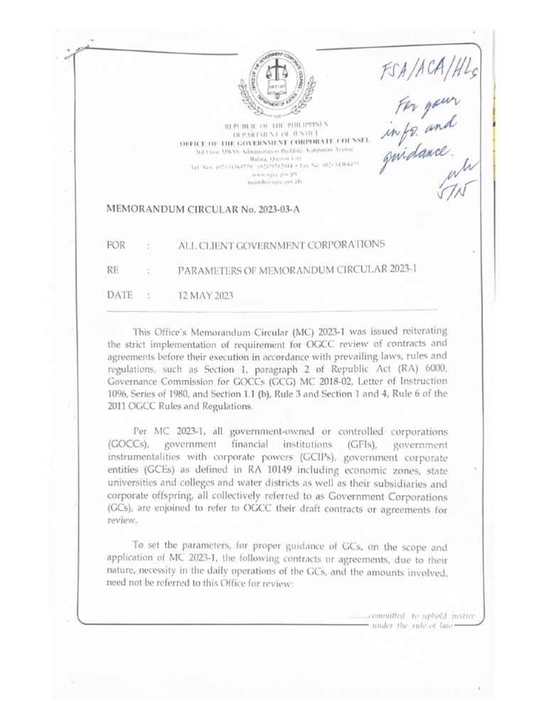 OGCC Memorandum Circular No. 2023-03-A | PDF