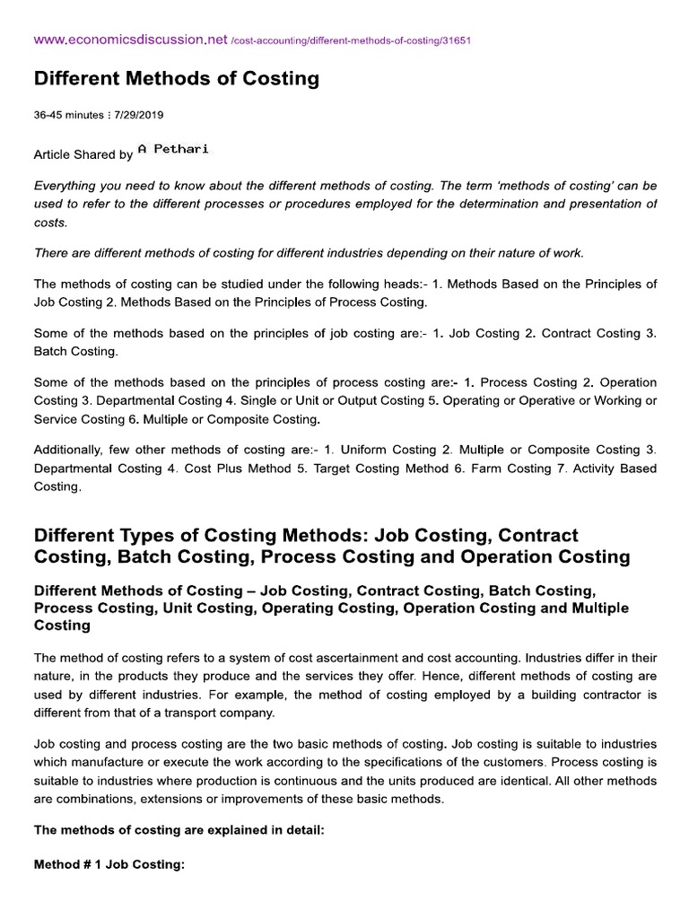 Different Methods of Costing | PDF