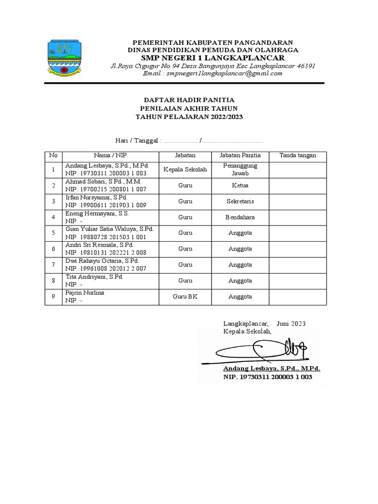 Daftar Hadir Panitia | PDF