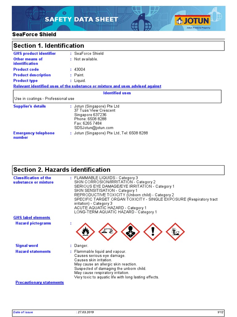 MSDS - Seaforce Shield | PDF | Toxicity | Occupational Safety And Health
