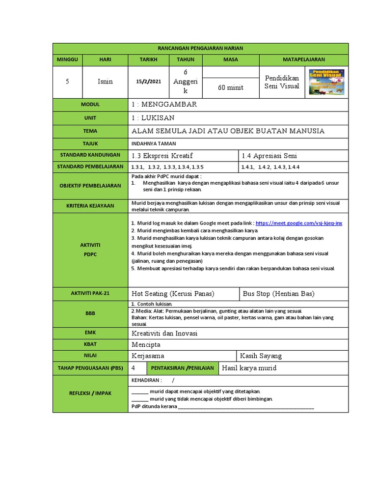 RPH PSV Tahun 6 Minggu 5 | PDF