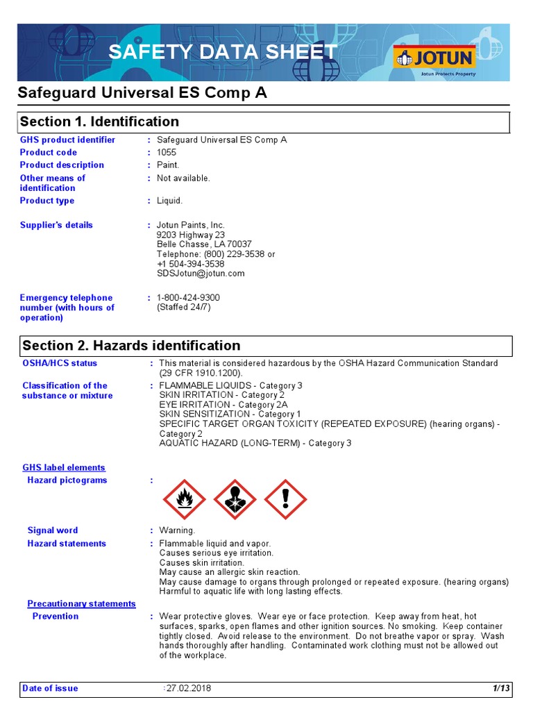 MSDS - Safeguard Universal Es Comp A | PDF