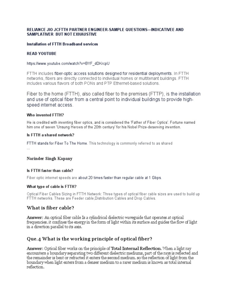 Reliancejio Samplequestions 2023 Ece Batch | PDF | Fiber To The X | Optical Fiber