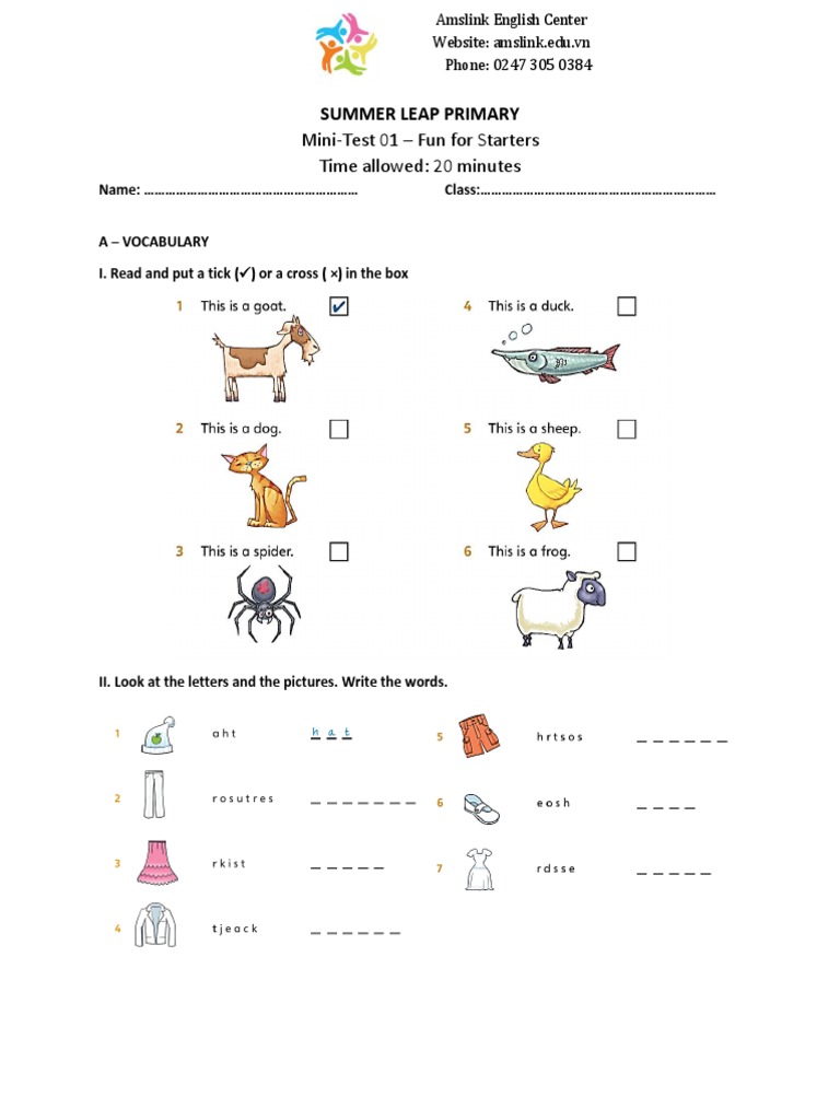 Summer Leap Primary Mini-Test 01 | PDF