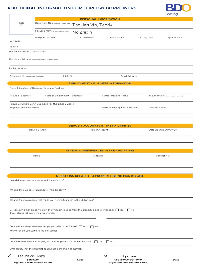 Additional Information For Foreign Borrower | PDF