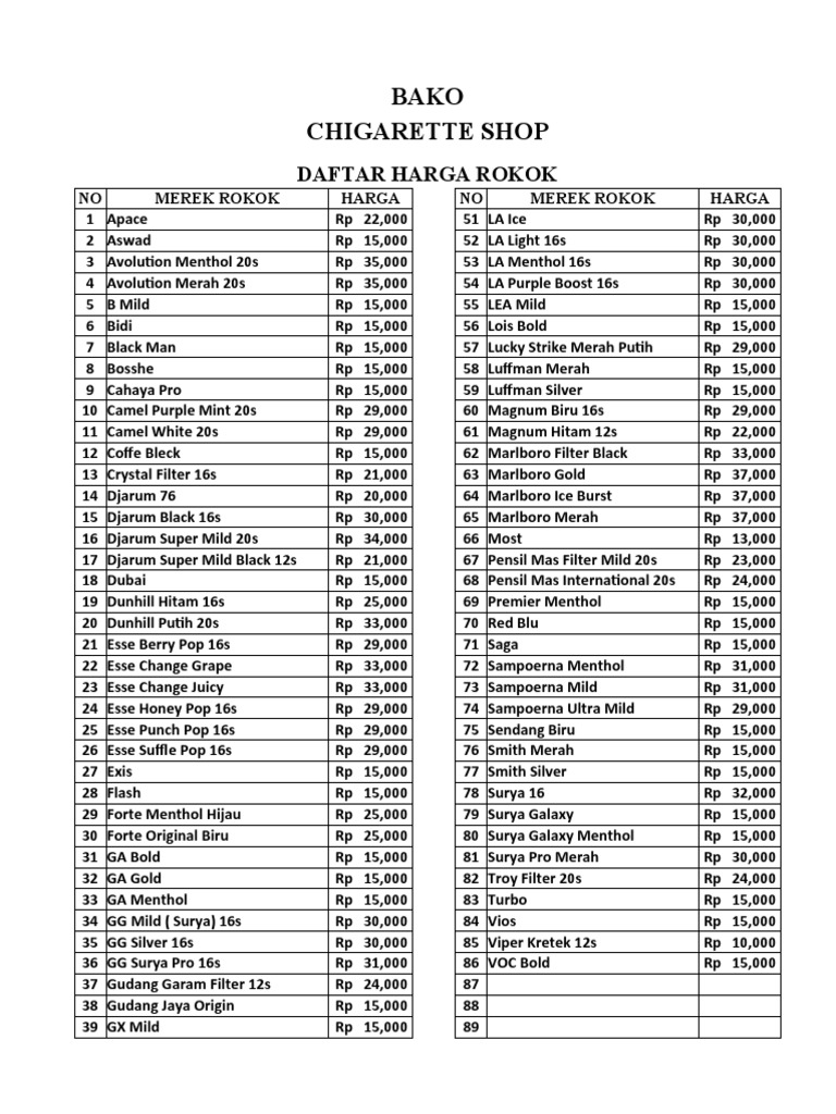 Daftar Rokok & Bako | Download Free PDF | Habits | Indonesia