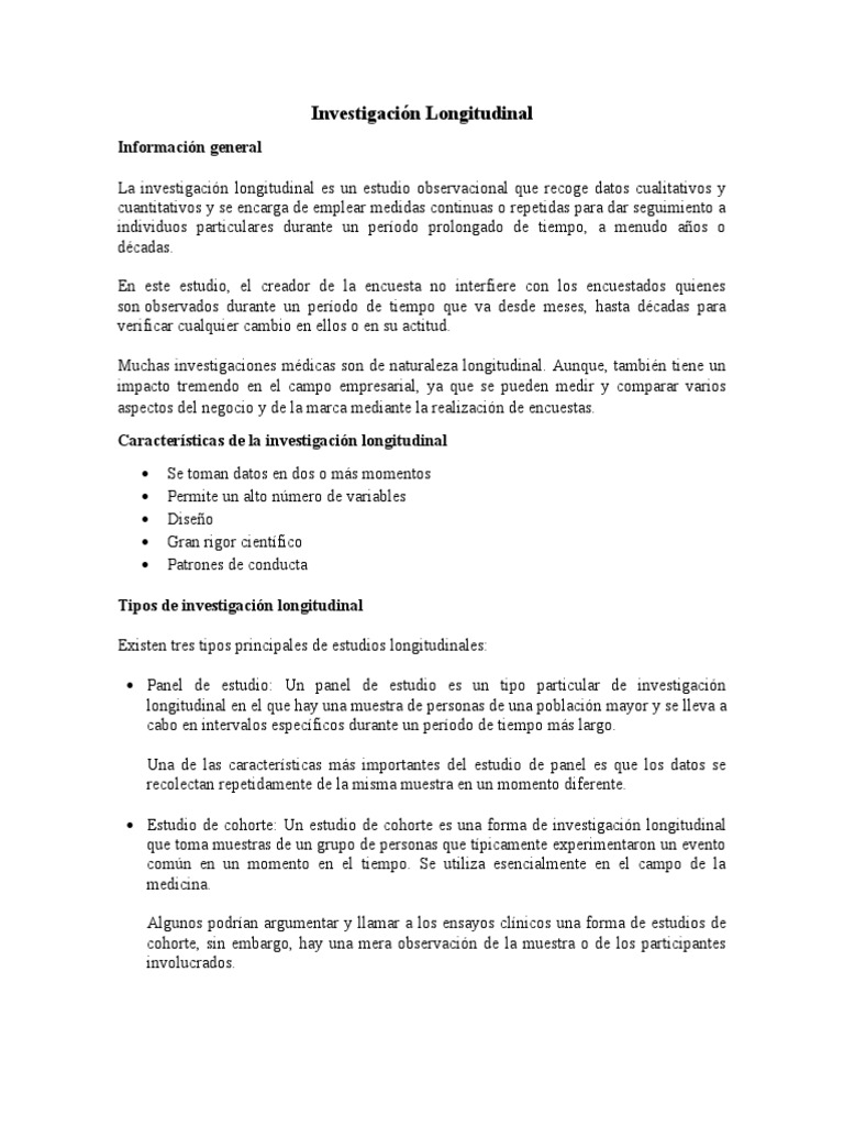 Características y Tipos de Investigación Longitudinal | PDF | Hora ...