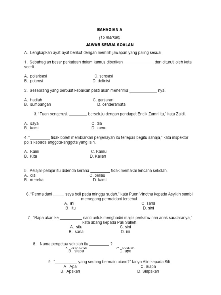 Bahasa Melayu Tingkatan 1 Set 2 Pdf