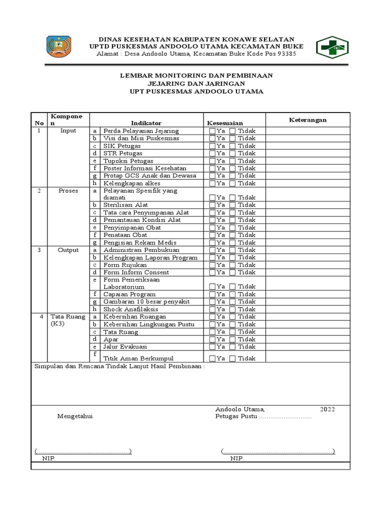 Lembar Monitoring Dan Pembinaan Jejaring Dan Jaringan | PDF
