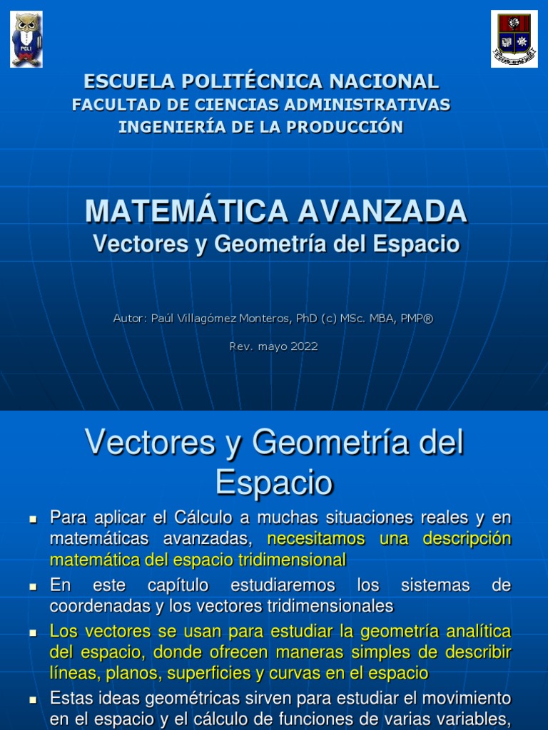 Cap 2, Vectores en El Espacio I | PDF | Vector Euclidiano | Esfera