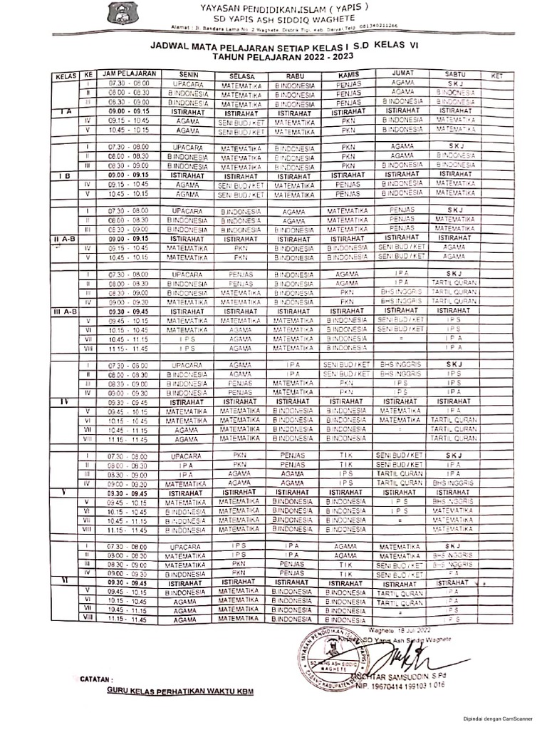 PEMBAGIAN JAM MENGAJAR YAPIS | PDF