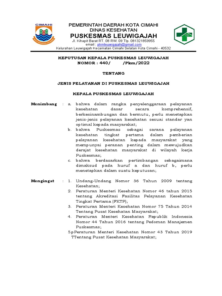 SK Jenis Pelayanan Di Puskesmas | PDF | Pengembangan Diri