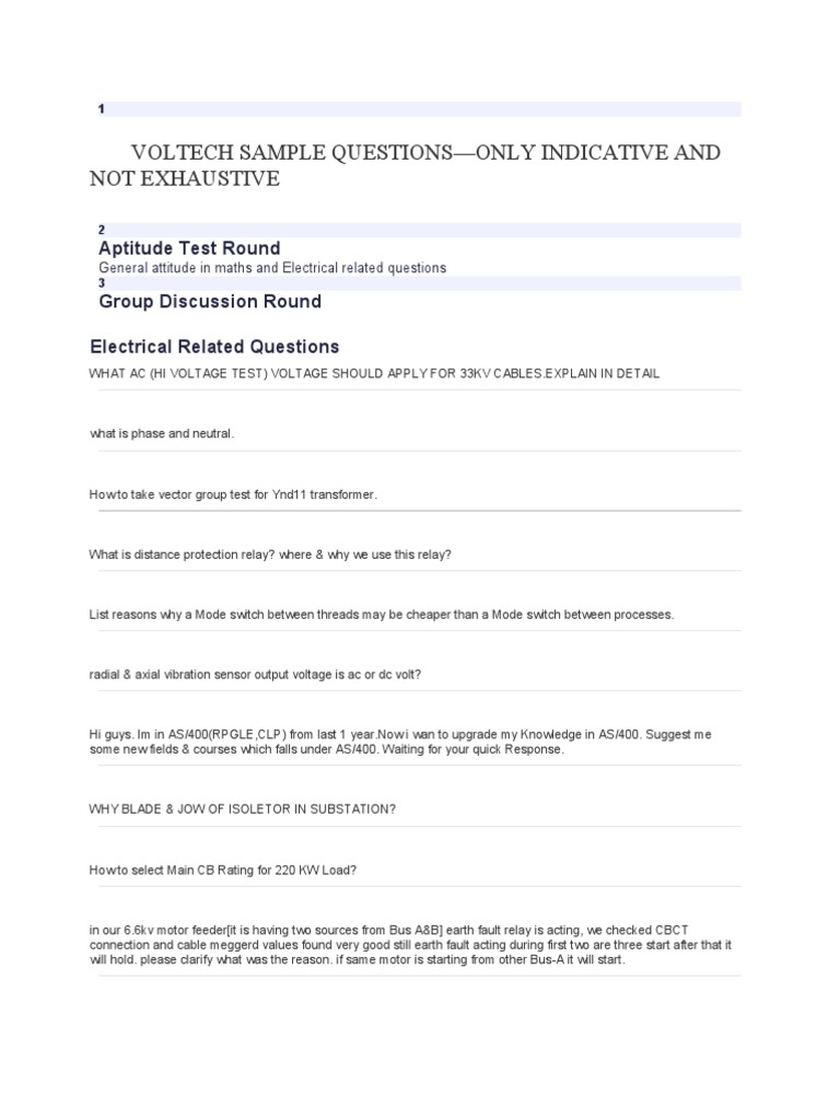 Voltech Samplequestions 2023batch | PDF